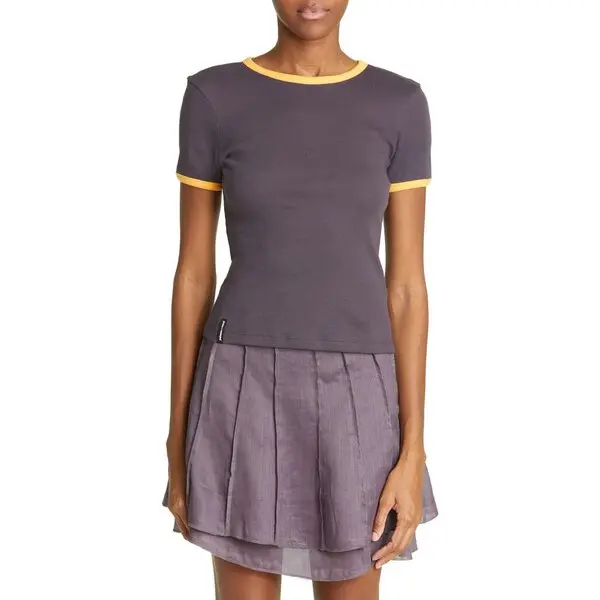 Paloma Wool Linx Contrast Organic Cotton Rib T-Shirt In Dark Grey